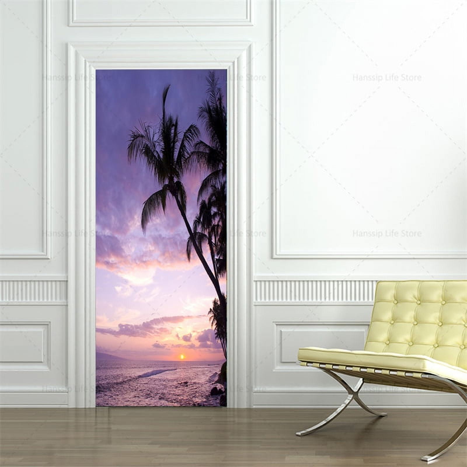 Custom Sea Scenery 3d Door Sticker Nature Green Plant Wallpaper PVC ...