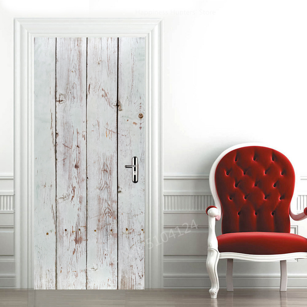 Custom Self Adhesive Vintage Wooden Door Sticker Wallpaper On The Door ...