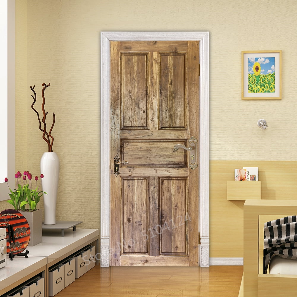 Custom Self Adhesive Vintage Wooden Door Sticker Wallpaper On The Door ...