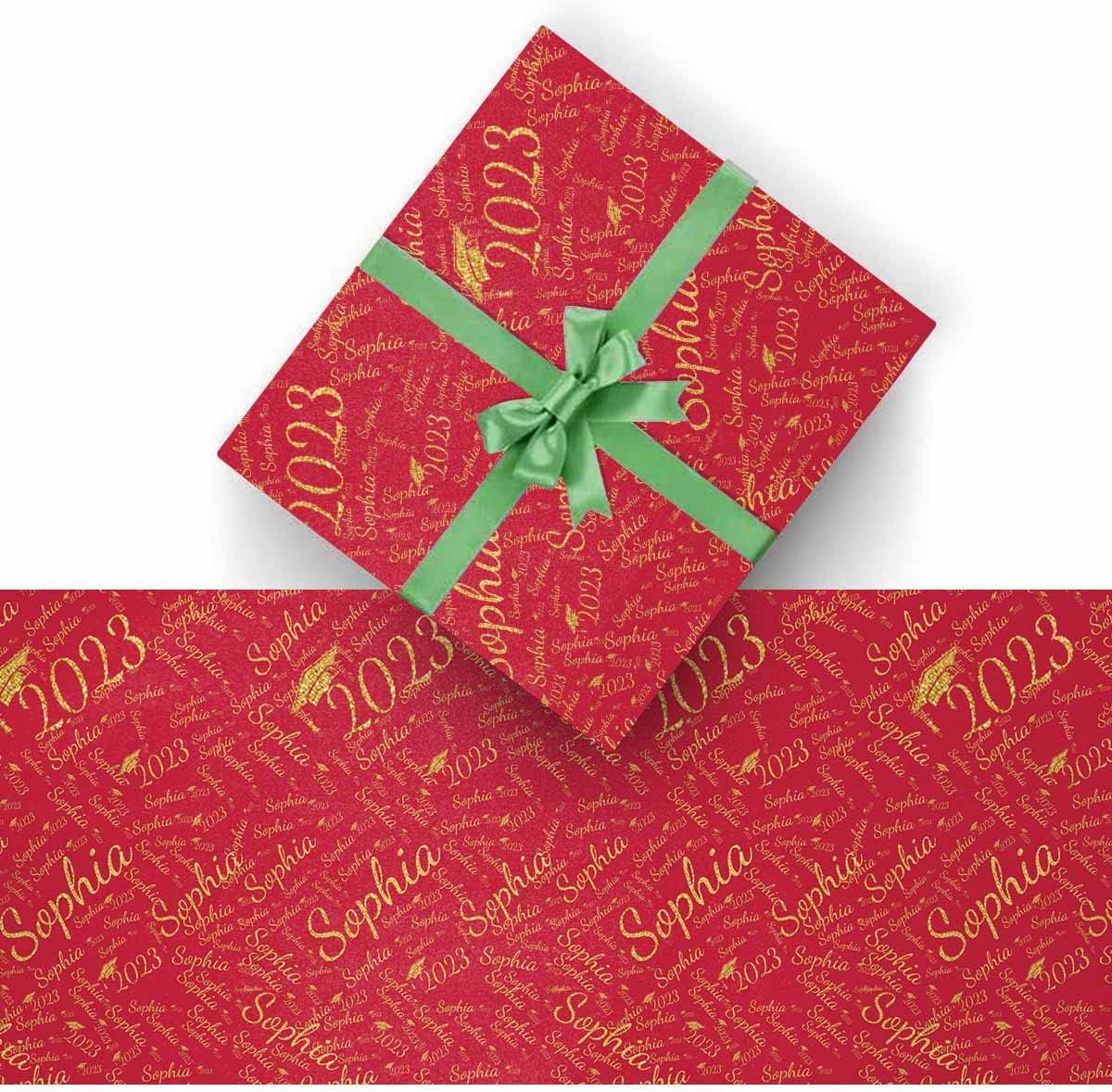 Custom Senior 2024 Shining Trencher Cap Red Graduation Wrapping Paper ...