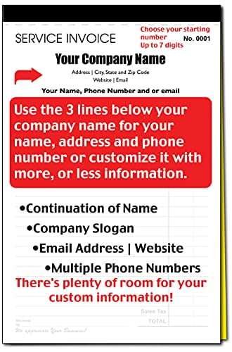Custom Service Invoice Carbonless Form with Your Company Name - 2 Books ...
