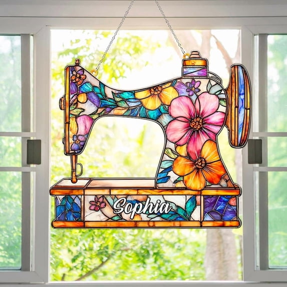 Custom Sewing Machine Acrylic Suncatcher, Quilting Window Decor, Sewing ...