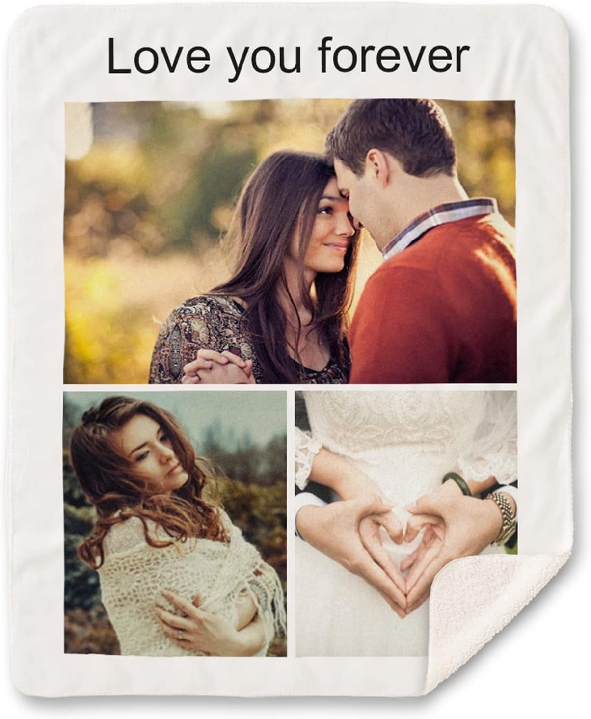 Custom Sherpa Blanket with 3 Photos Personalized Picture Printed Throws ...