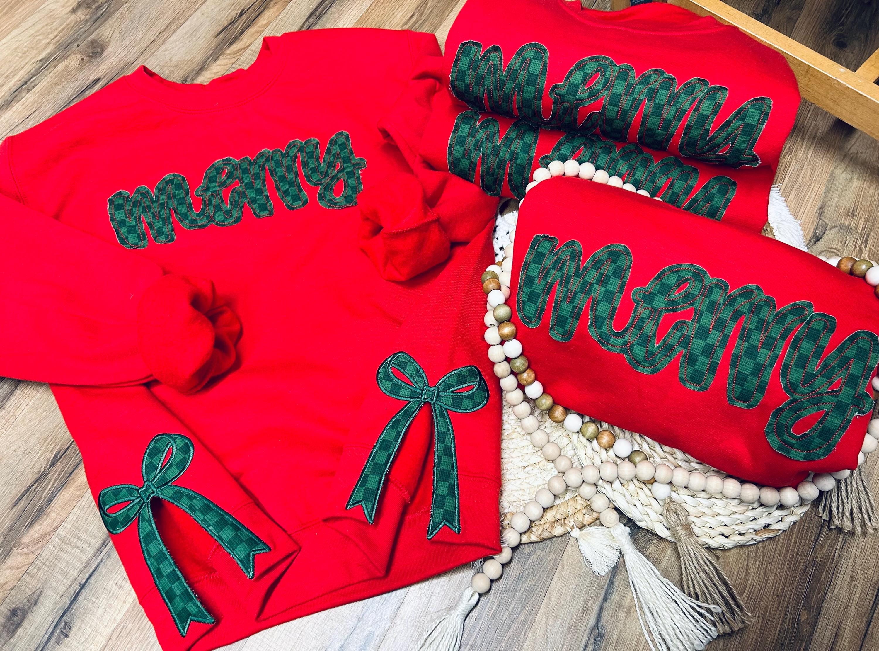 Custom Side Bow Merry Mama Cheer Youth or adult Sweatshirt Embroidery ...
