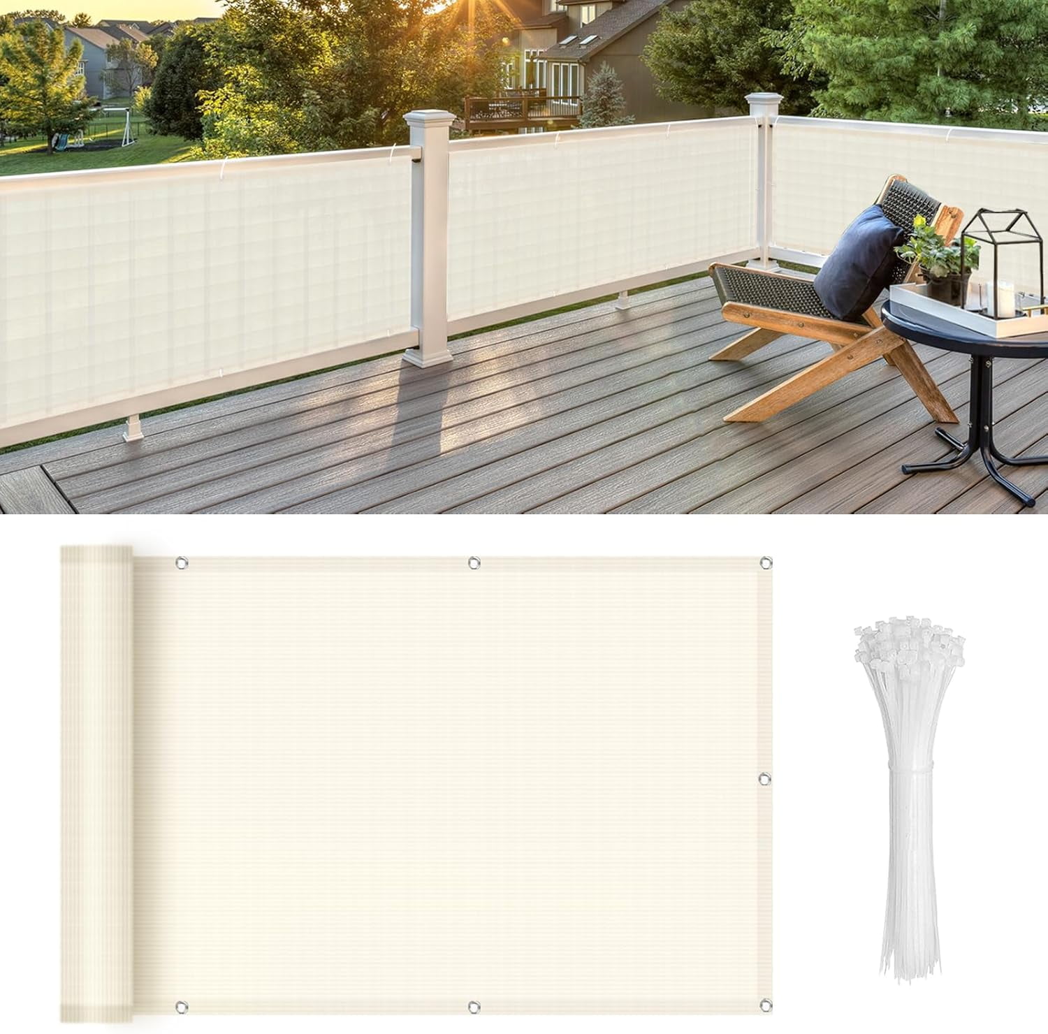 Custom Size 3'x25' Beige Balcony Privacy Screen,UV Block Privacy Fence ...