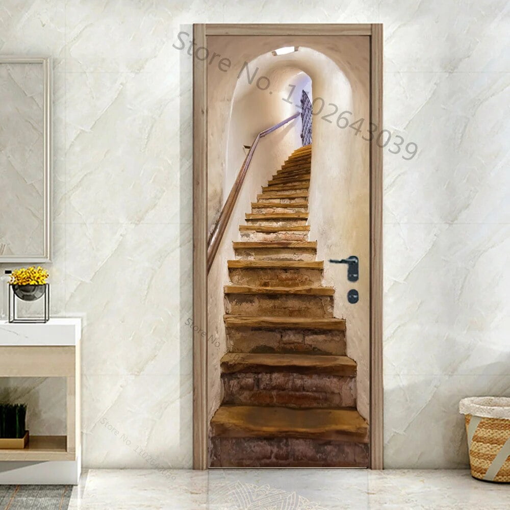 Custom Size 3D Staircase Steps Door Stickers Self Adhesive Waterproof ...