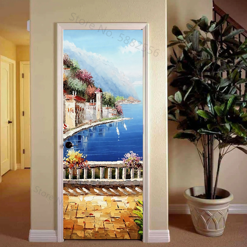 Custom Size 3D Watercolor Landscape Door Stickers Self Adhesive ...