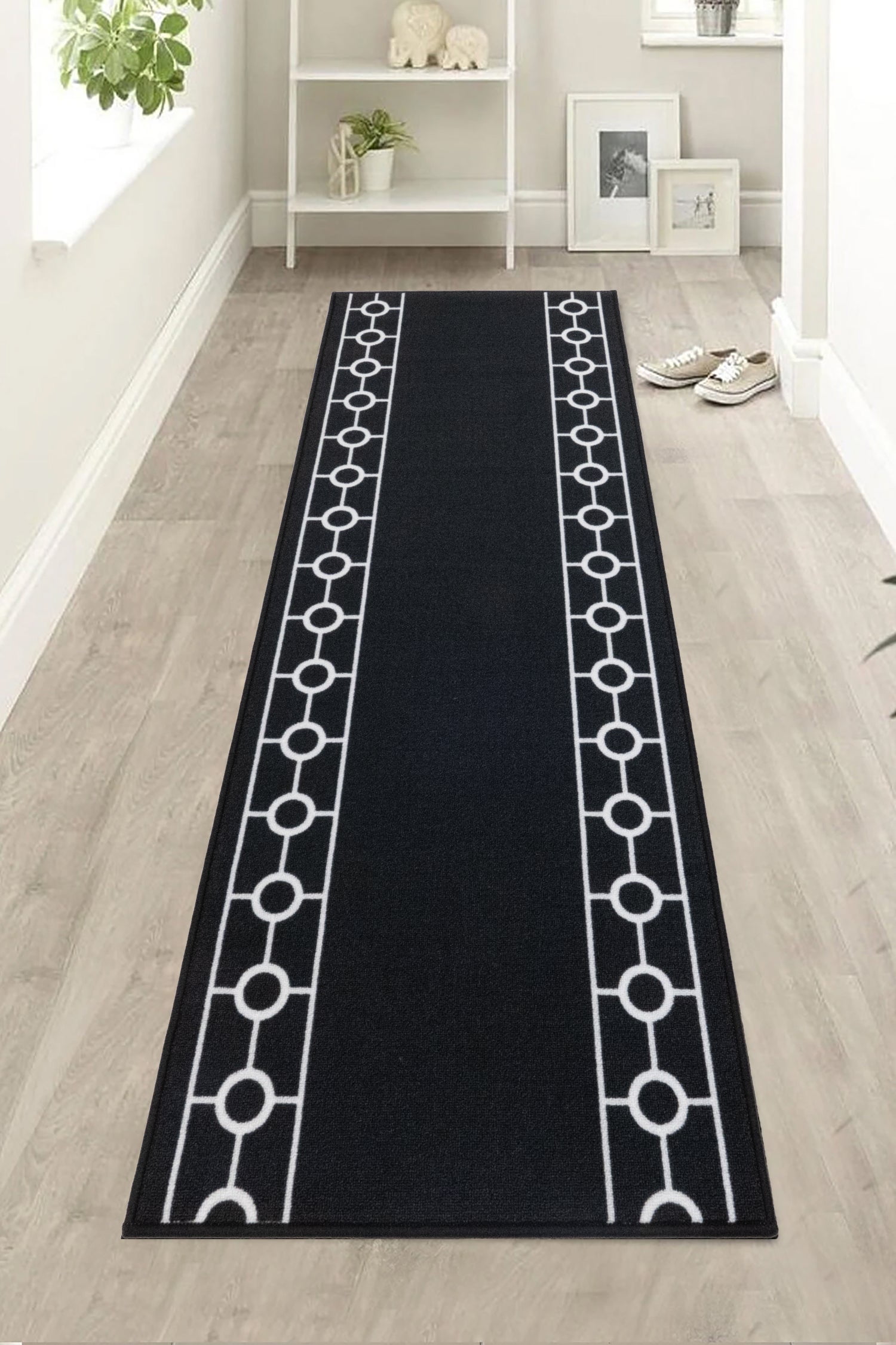 Custom Size Anti Slip Low Profile Loop Pile Geometric Chain Bordered ...