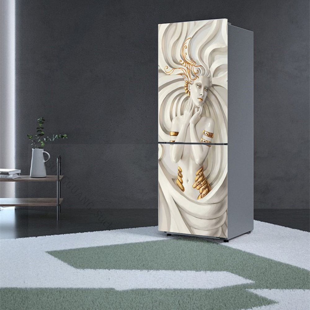 Custom Size Big Refrigerator Full Door Cover Decal Vinyl White Relief ...