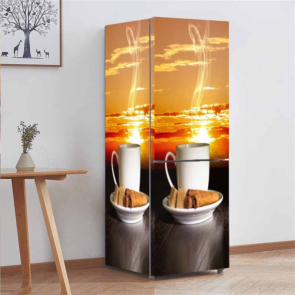 Custom Size Big Refrigerator Full Door Cover Decal Vinyl White Relief ...