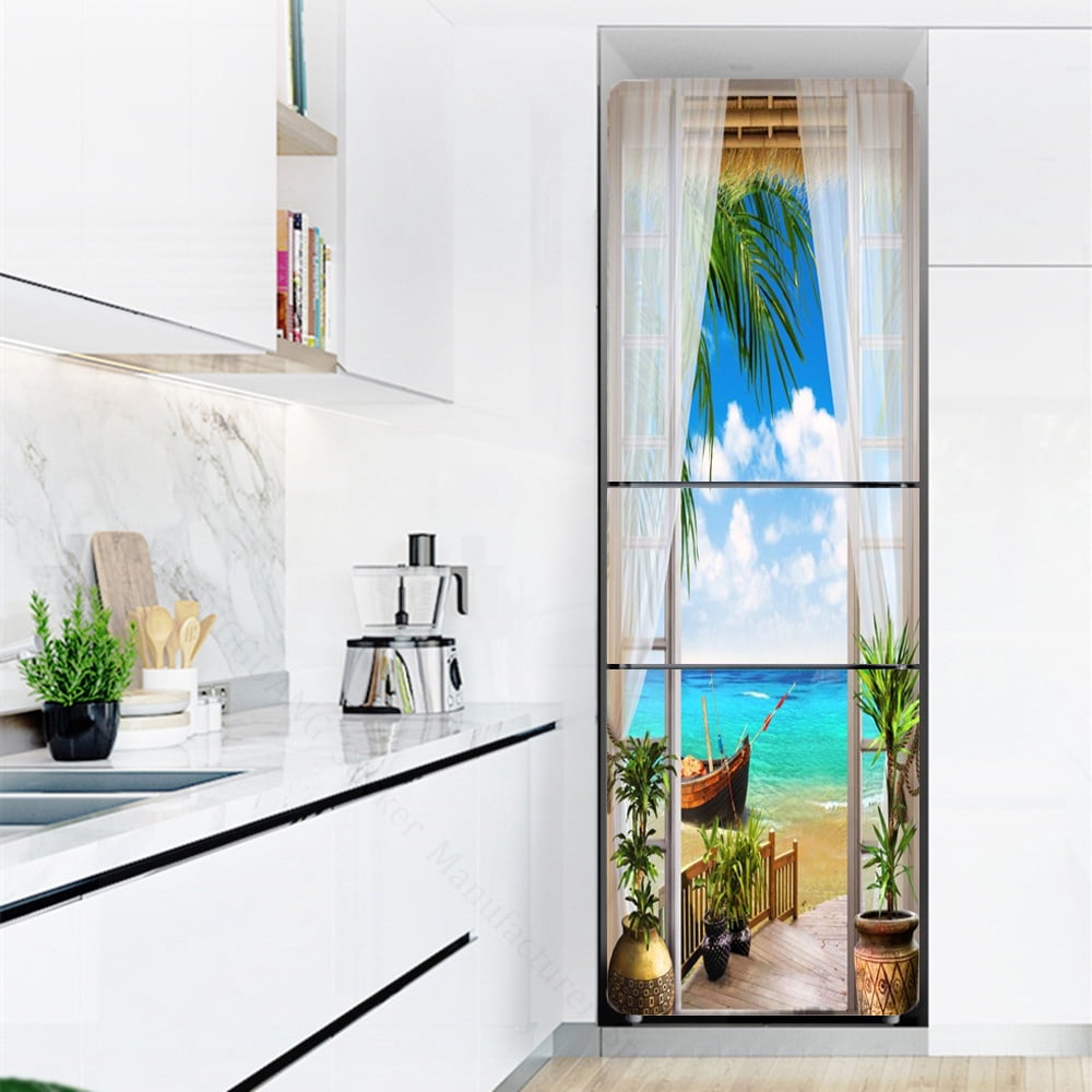 Custom Size Big Refrigerator Full Door Cover Decal Vinyl White Relief ...