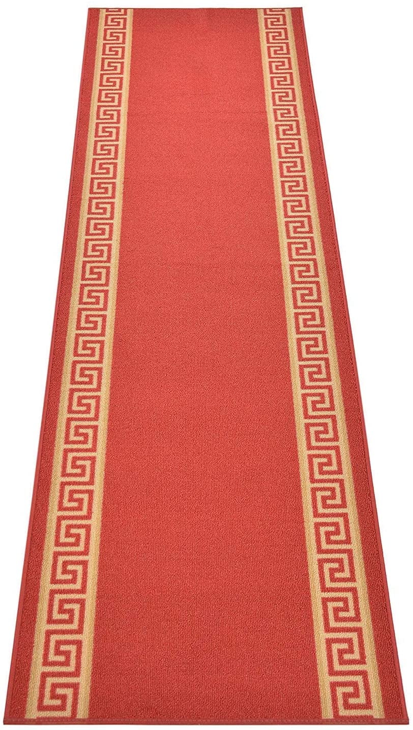 Custom Size Greek Key Meander Red Roll Runner Rug 36 Inch Wide and ...