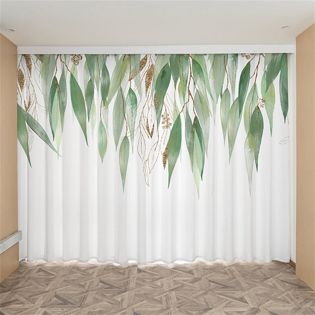 Custom Size Printed Tropical Plants Green Leaves Blackout Curtain For ...