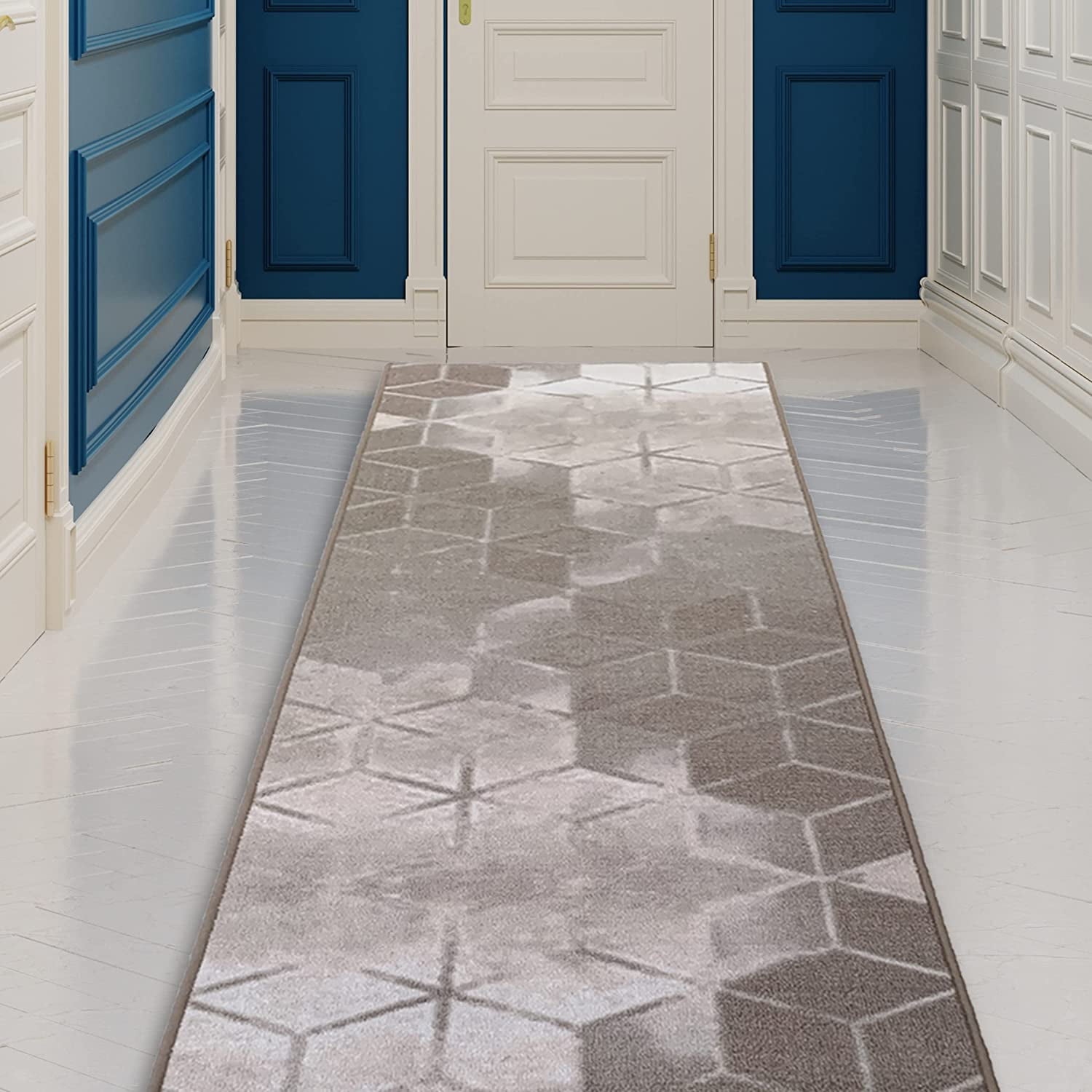 Custom Size Runner Rug Cubes Abstract Design Beige Color 26 or 31 inch ...