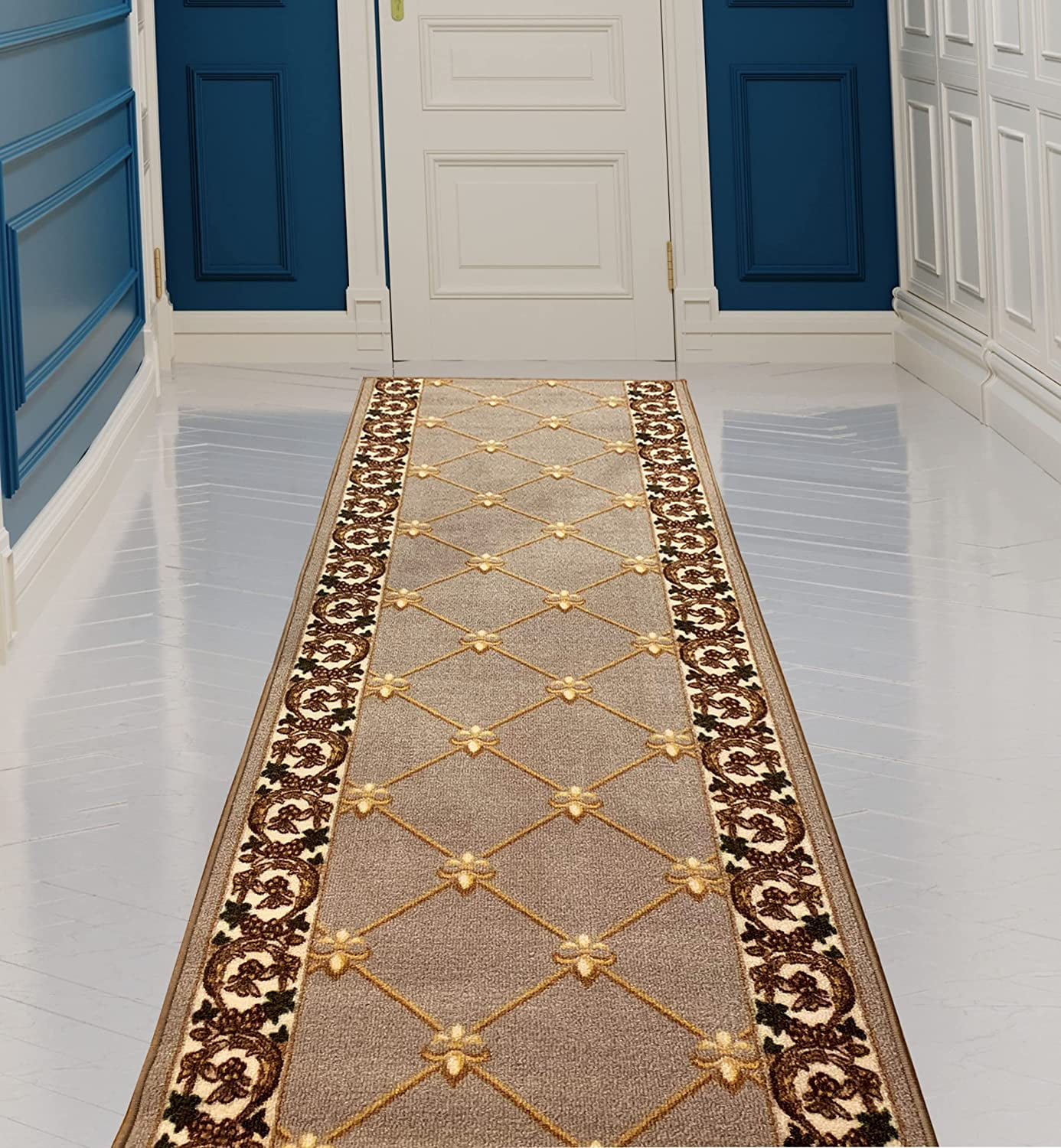 Custom Size Runner Rug Fleur De Lis French Design Beige Color 26 or 31 ...