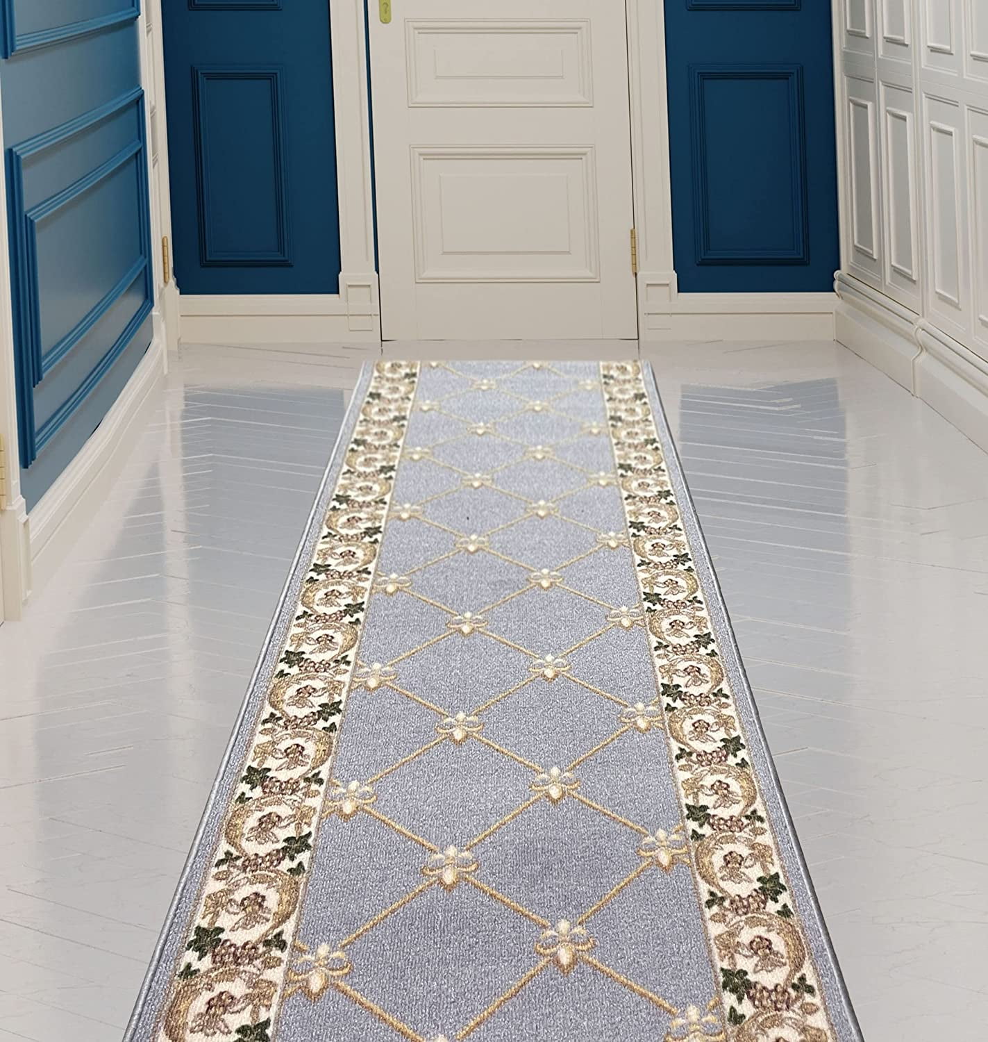 Custom Size Runner Rug Fleur De Lis French Design Gray Color 26 or 31 ...