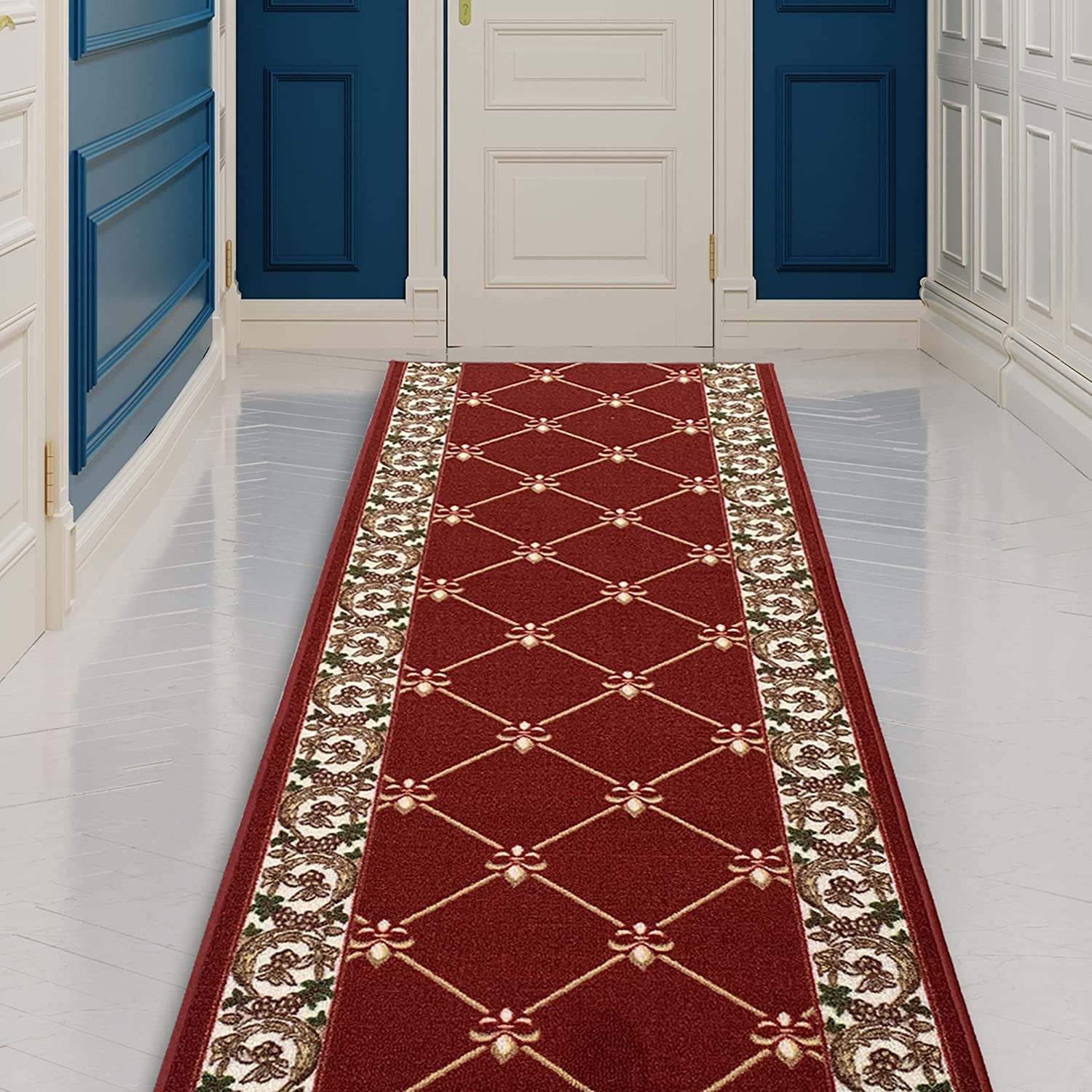 Custom Size Runner Rug Fleur De Lis French Design Red Color 26 or 31 ...