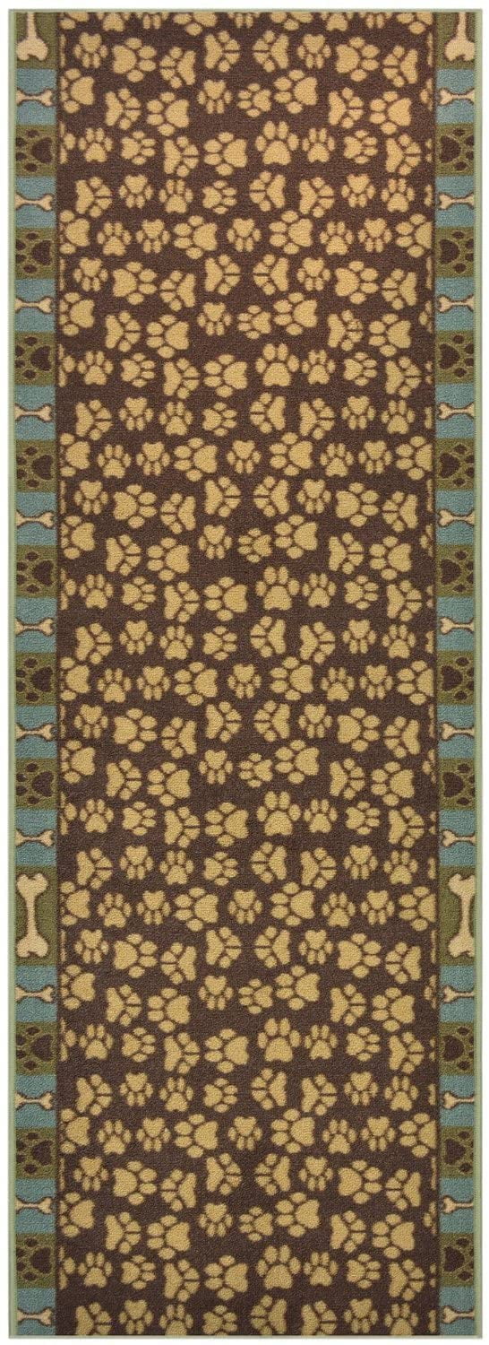 Custom Size Teal Blue Runner Rug, Pet Paw Design, Skid Resistant, Cut ...