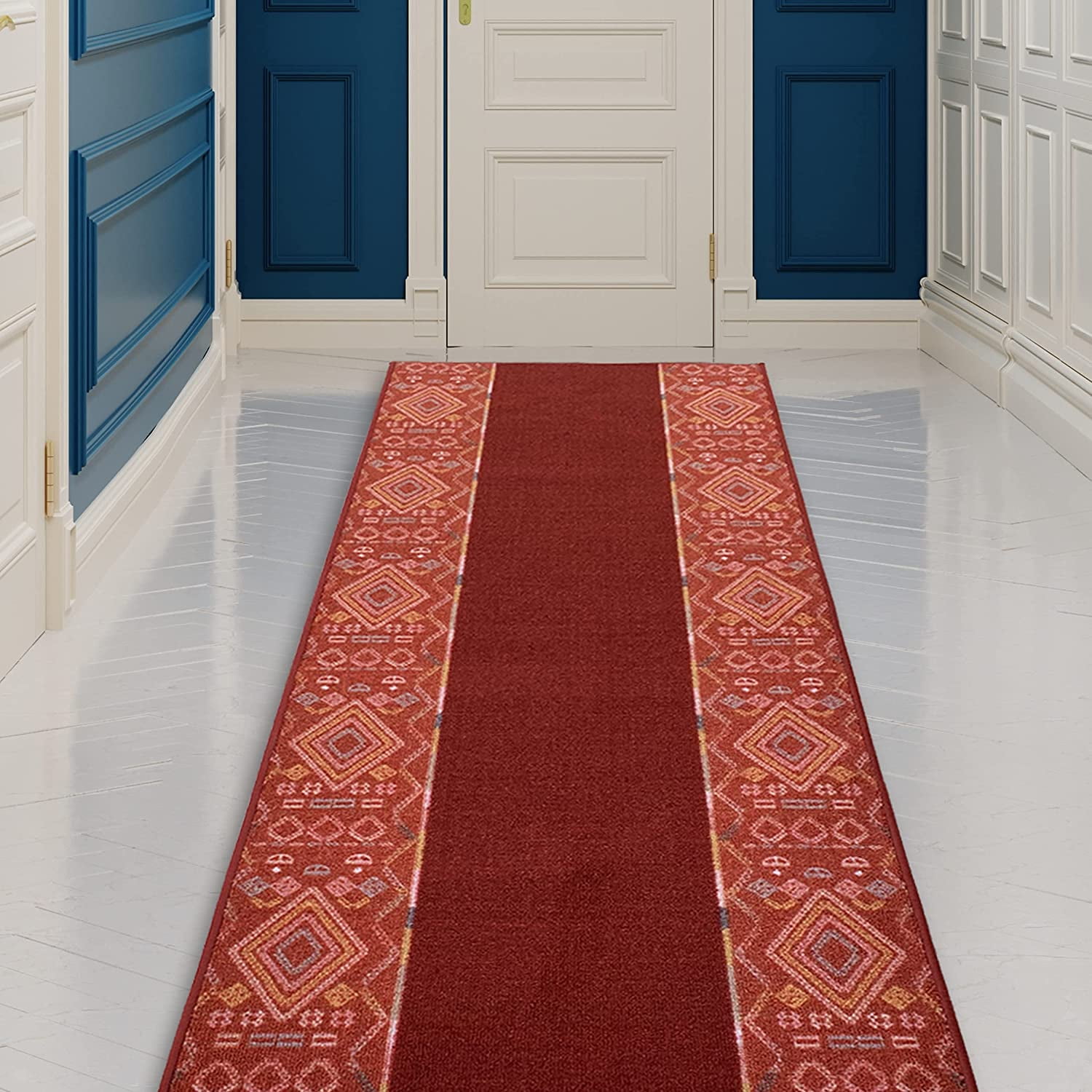 Custom Size Runner Rug Southwestern Bohemian Design Burnt Orange Red ...