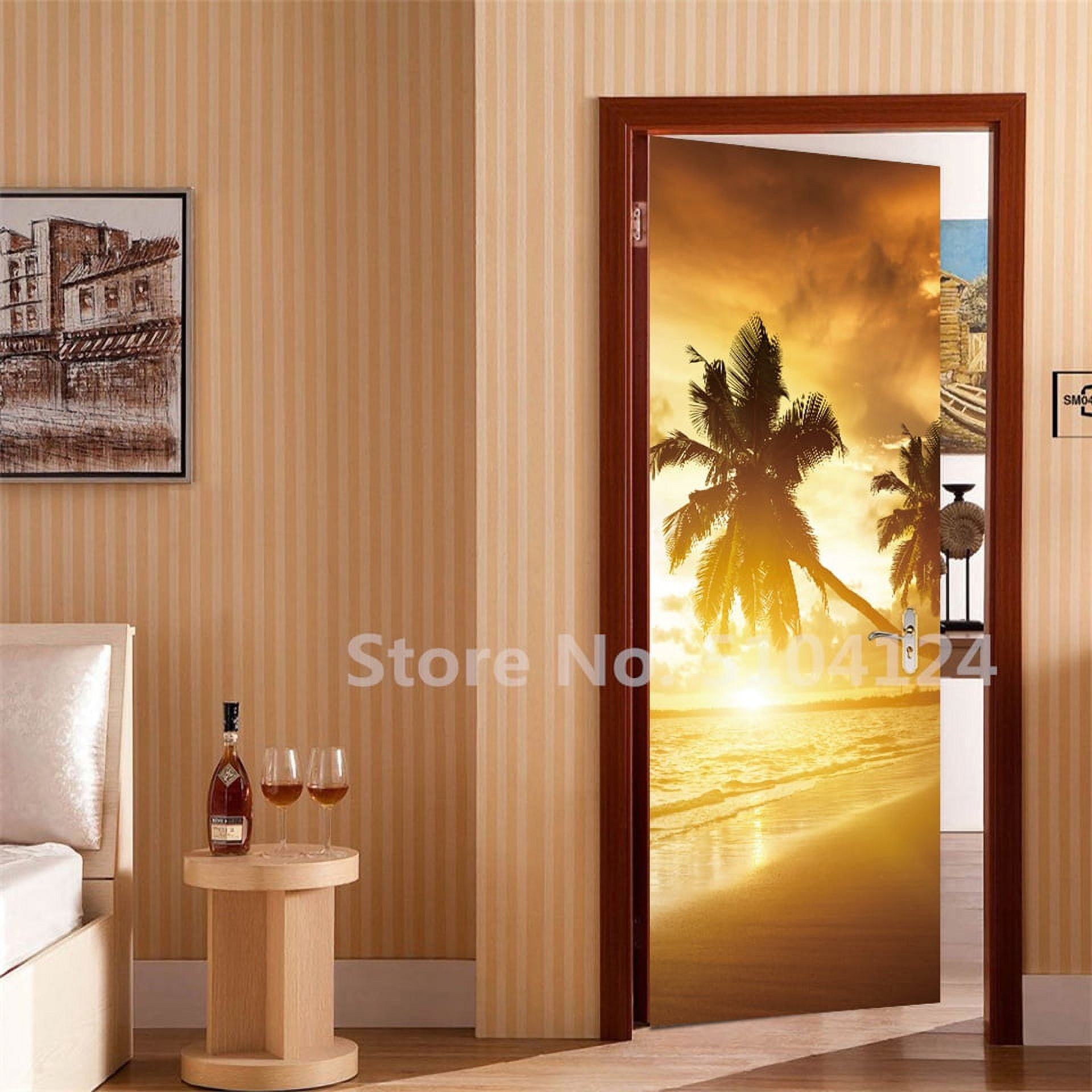 Custom Size Seaside Landscape Door Stickers Beach Sea Wallpaper Self ...