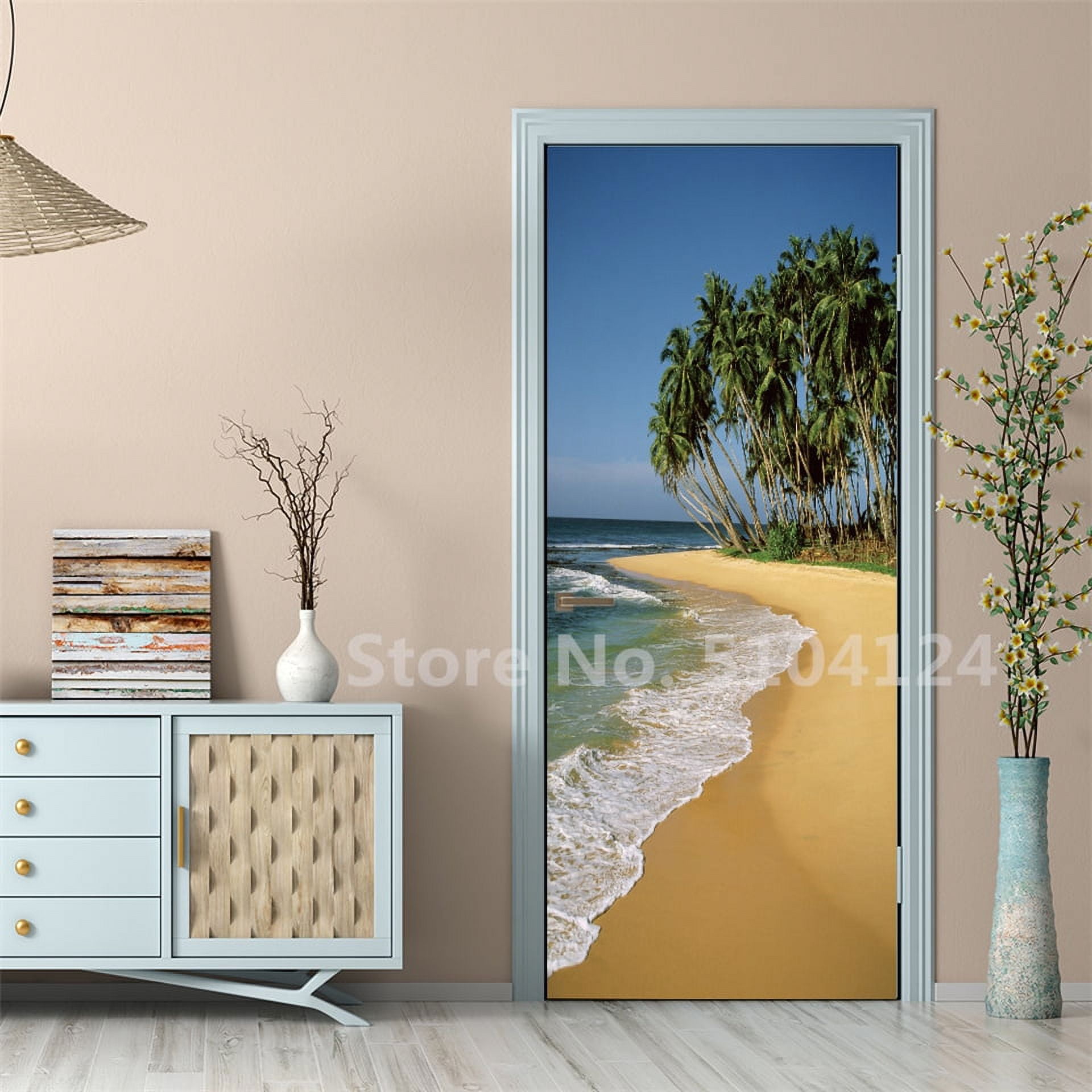 Custom Size Seaside Landscape Door Stickers Beach Sea Wallpaper Self ...