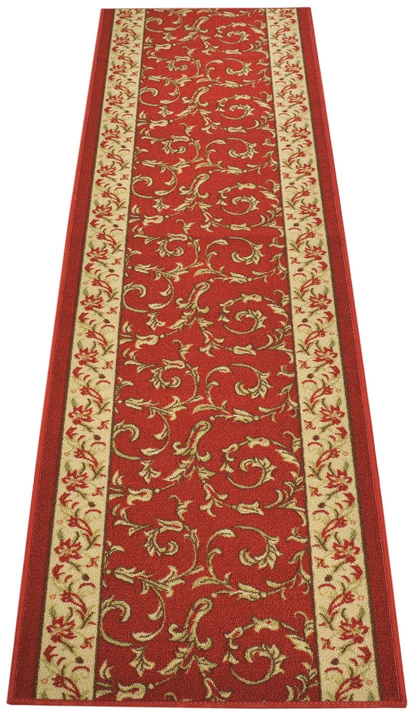 Custom Size Veronice Floral Red Roll Runner Rug 36 Inch Wide and ...
