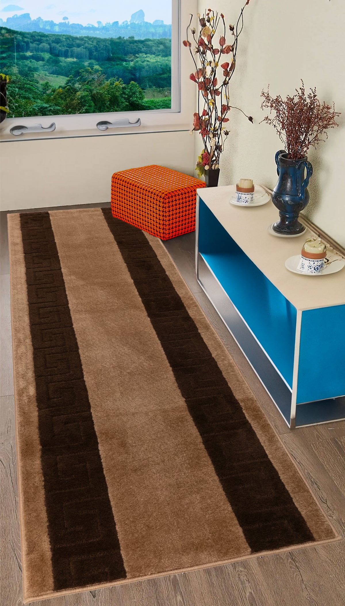 Custom Size Washable Anti Slip Soft Pile Meander Greek Key Bordered ...