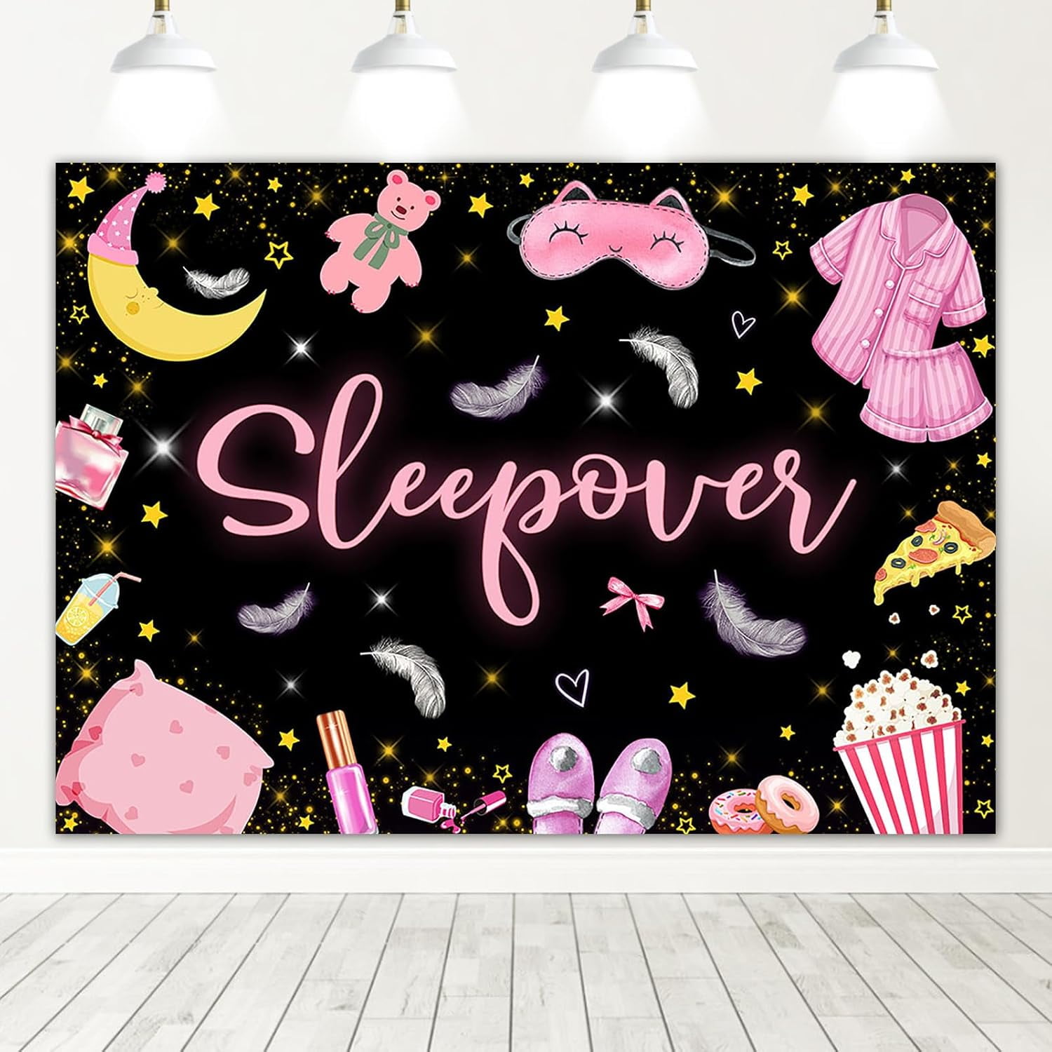Custom Sleepover Party Backdrop Sleepover Pajamas Pillow Fight Pink ...