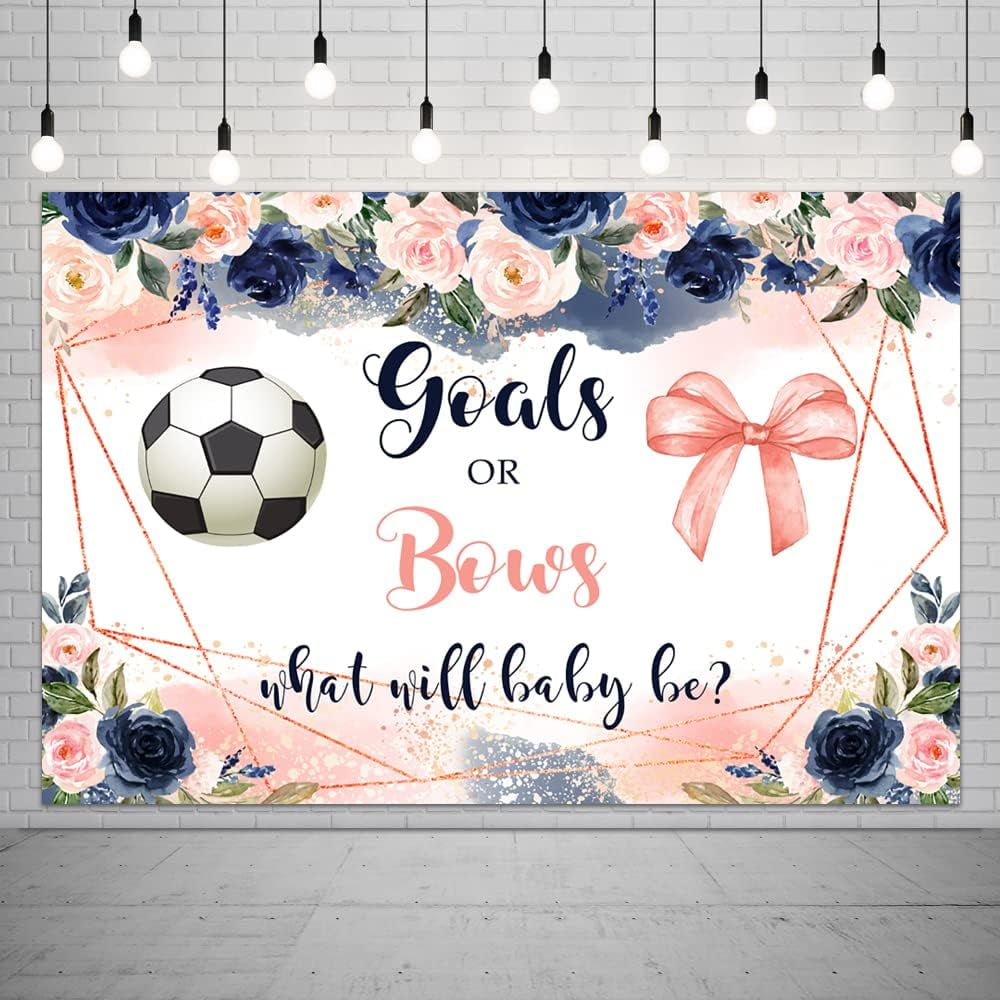 Custom Soccer Gender Reveal Goals or Bows Baby Shower Backdrop Flowers ...