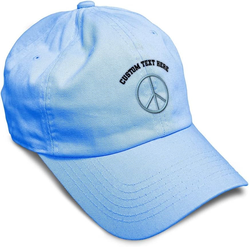 Custom Soft Baseball Cap Thin Peace Sign Light Blue Embroidery Symbols ...