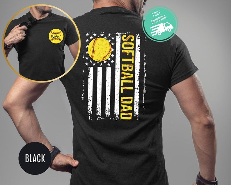 Custom Softball Dad Shirt, Custom Name Softball Two Sided Shirt, Father ...