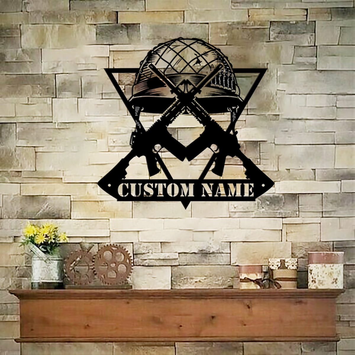 Custom Soldier Helmet Crossing Assault Rifles Metal Wall Art ...