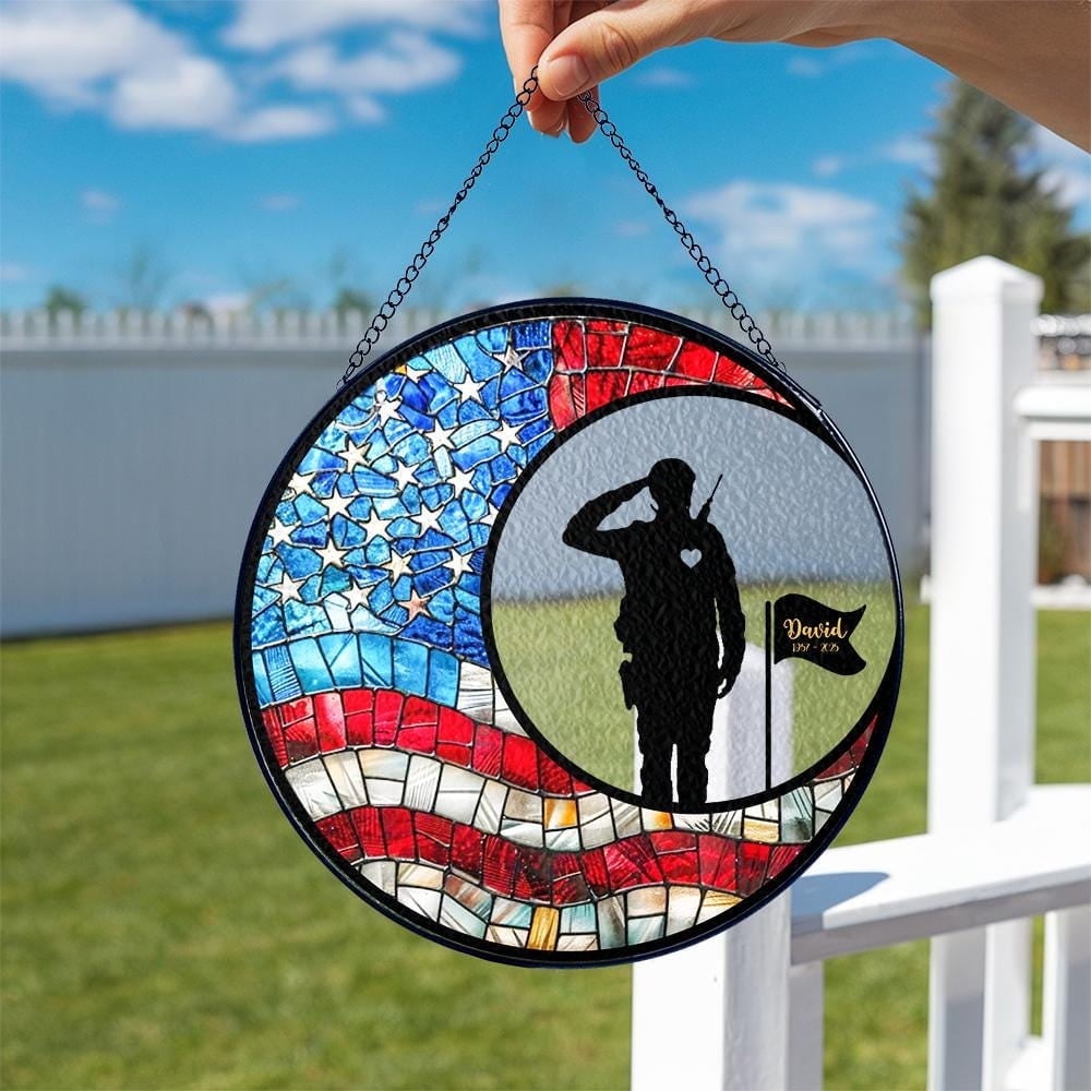 Custom Soldier Memorial Suncatcher, Sympathy Stained Glass Suncatcher ...