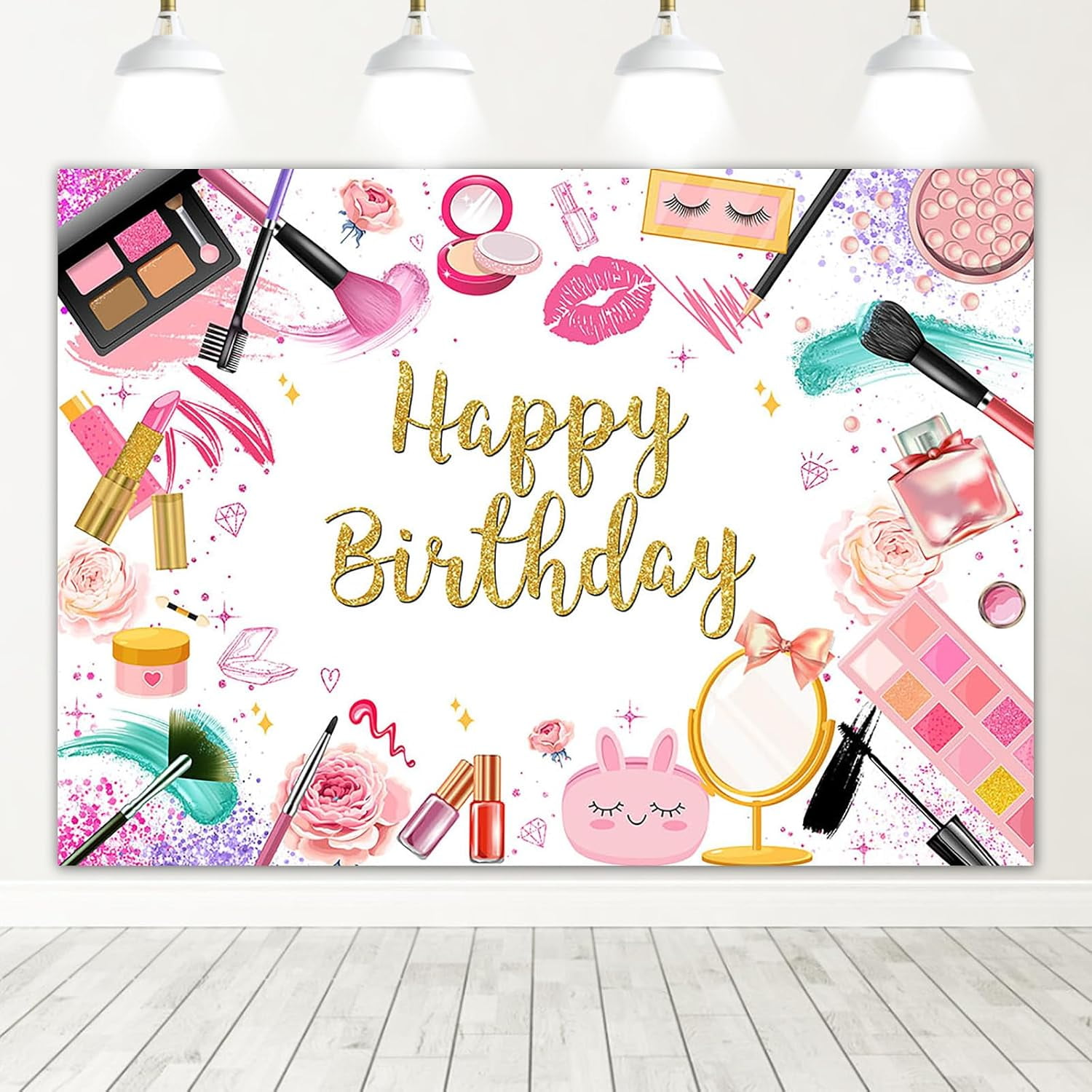 Custom Spa Party Backdrop Sweet Pink Beauty Makeup Girls Happy Birthday ...