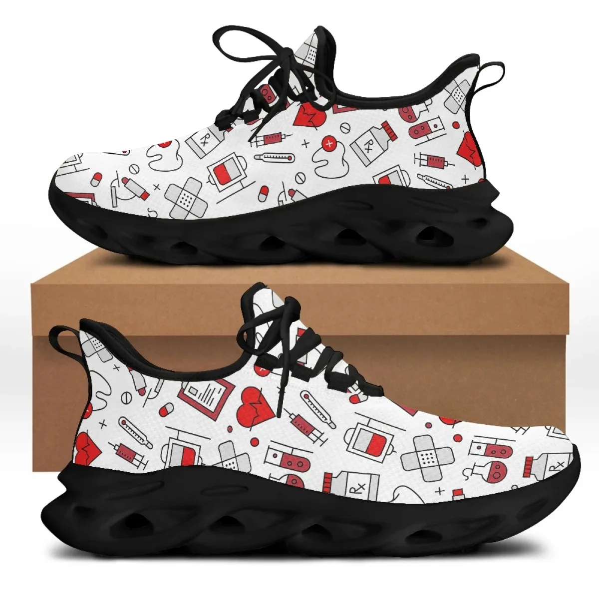 Custom Spring Autumn Nurse Doctor Pattern Woman Flats Lace Up Sneaker ...
