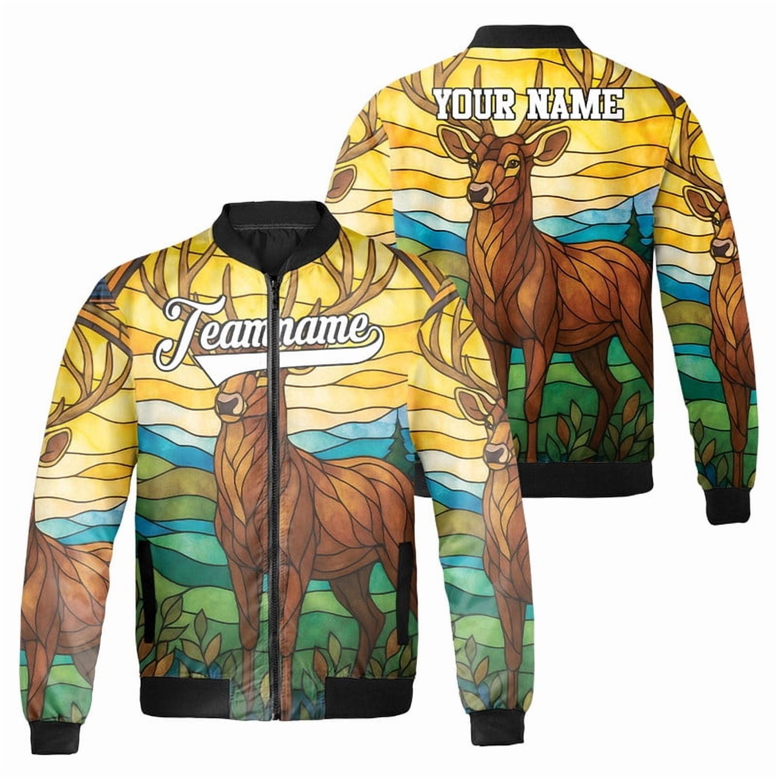 Custom Stained Glass Deer Bomber Jacket – Personalized Name & Team ...