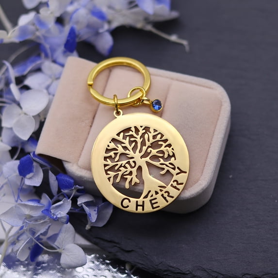Custom Stainless Steel Tree Pendant Keychain Customized Name Family ...