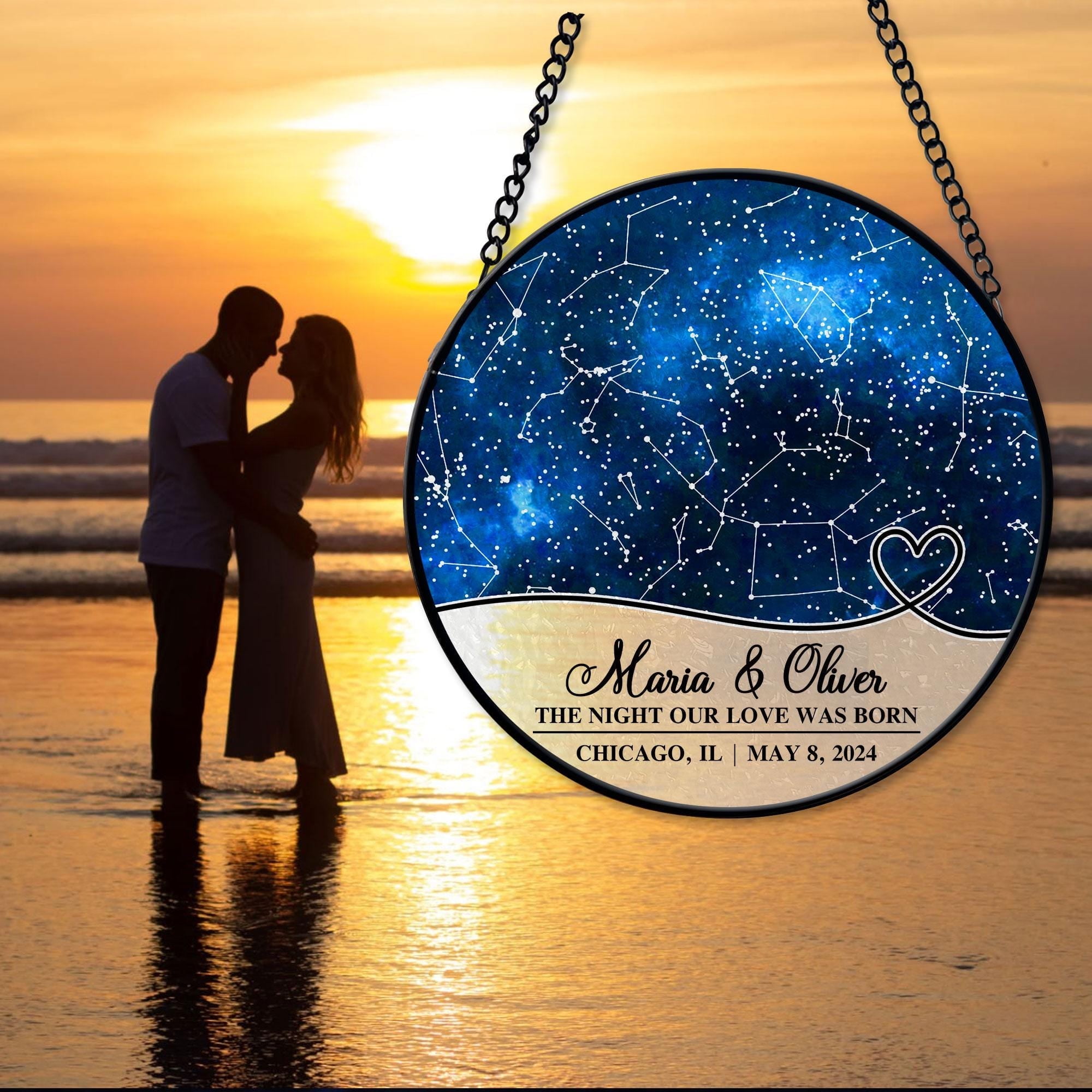 Custom Star Map Faux Stained Glass Suncatcher, Gift for couple ...
