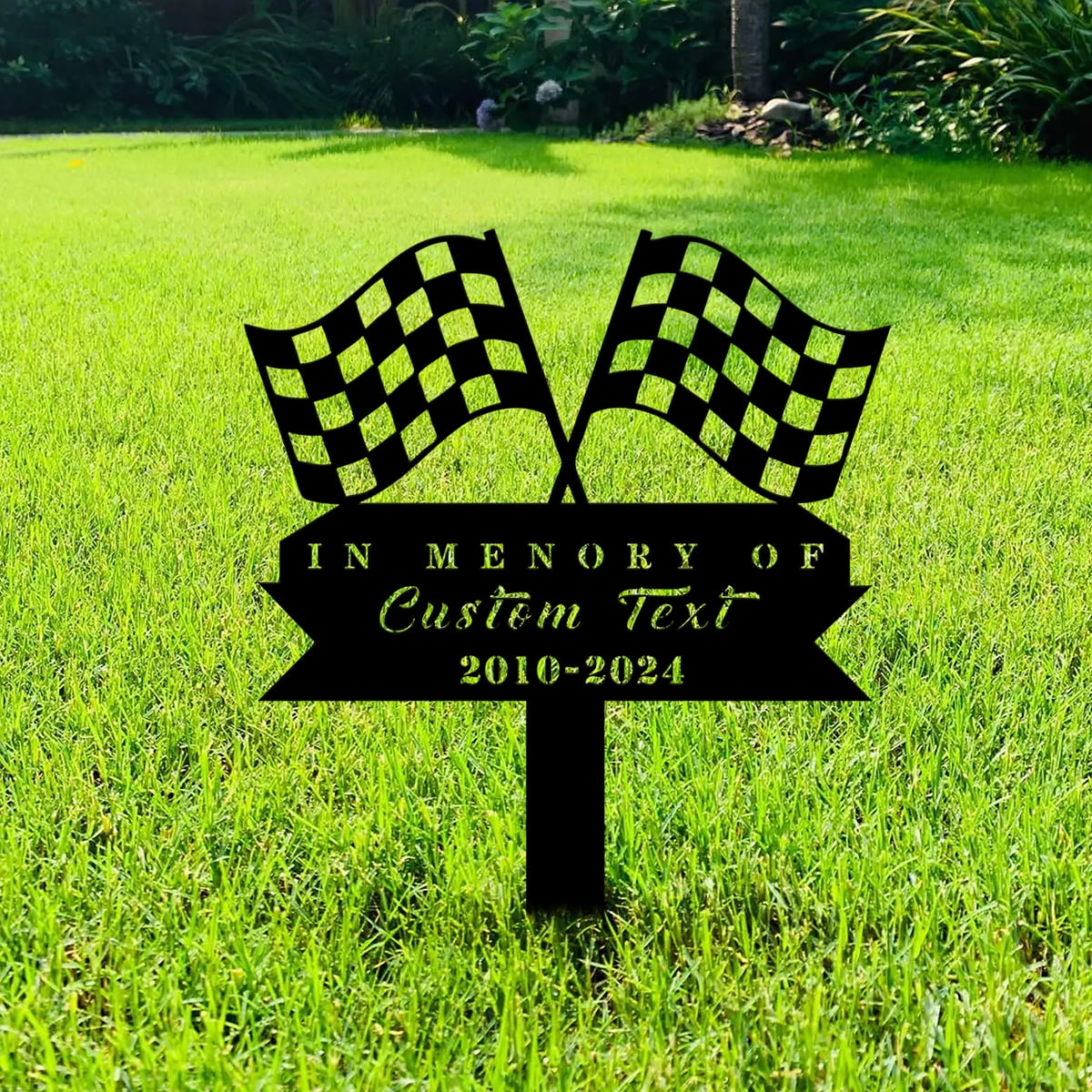 Custom Start Finish Racing Flag Metal Memorial Stake Personalized Racer ...