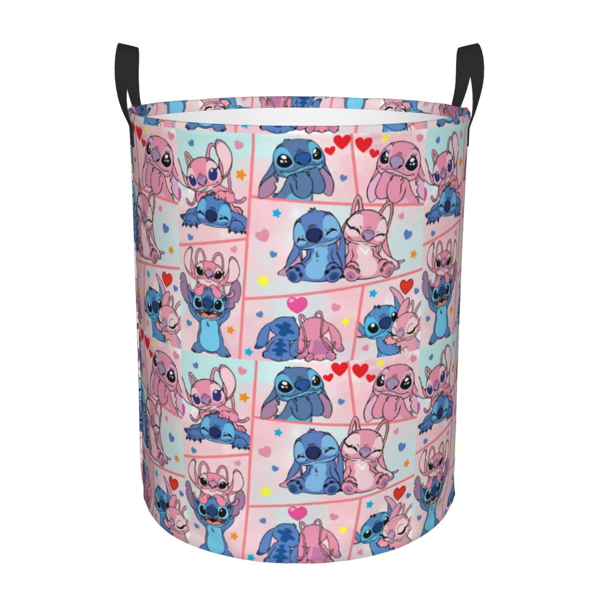 Custom Stitch Angel Love Heart Cartoon Anime Laundry Basket Collapsible ...
