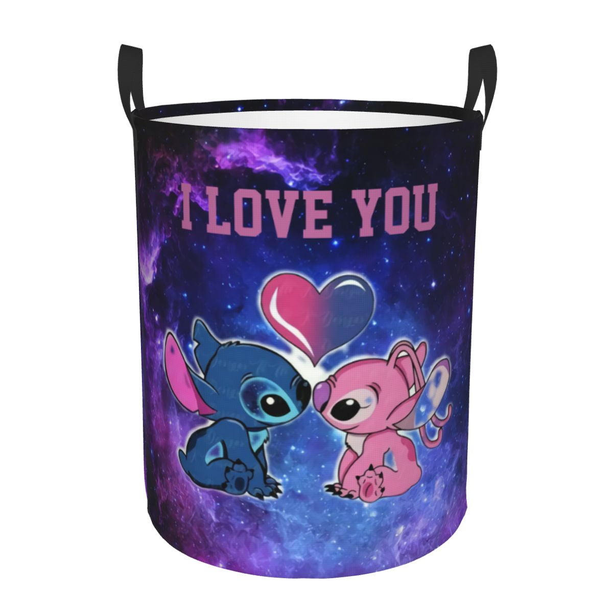 Custom Stitch Angel Love Heart Cartoon Anime Laundry Basket Collapsible ...