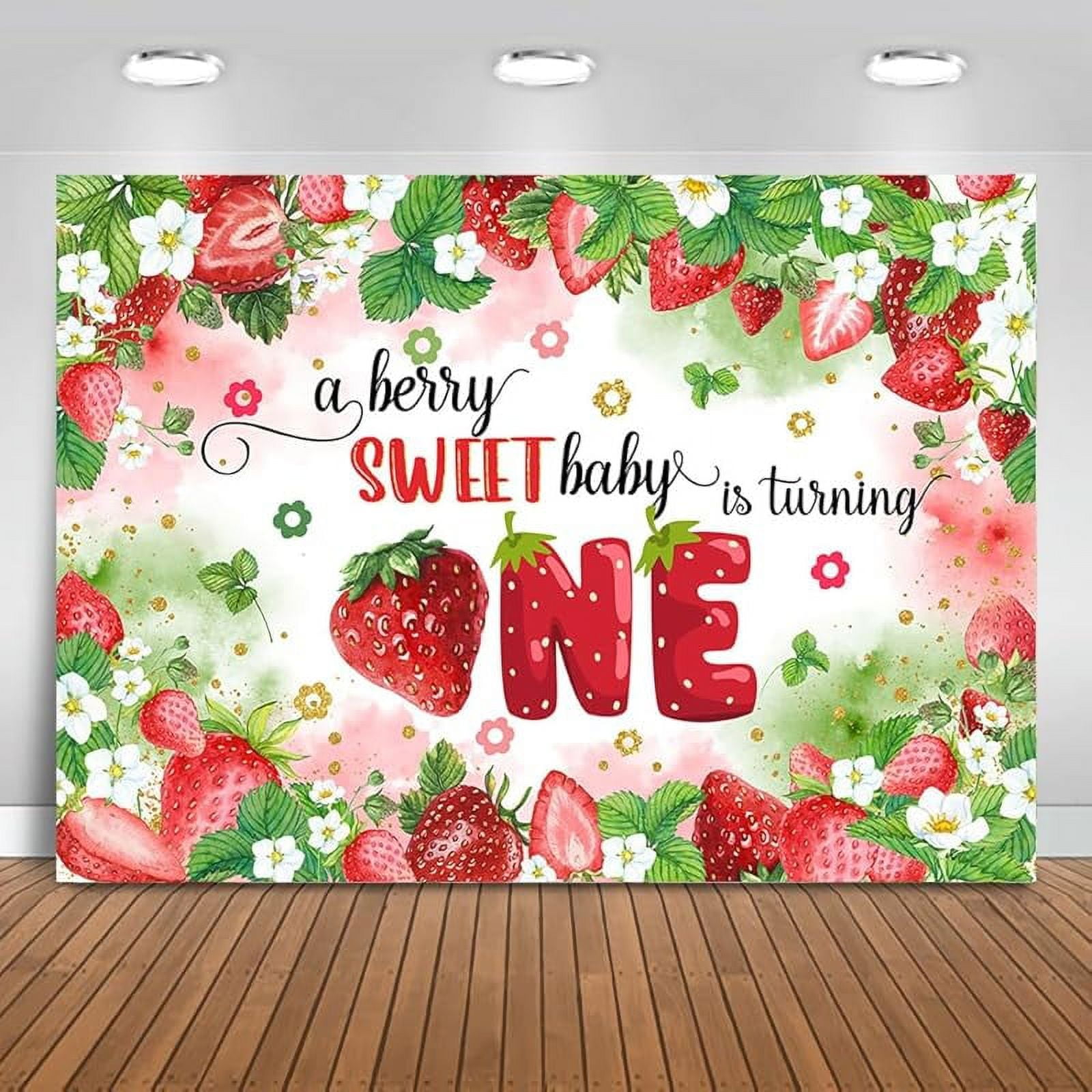 Custom Strawberry Backdrop Berry Sweet First Birthday Party Background ...