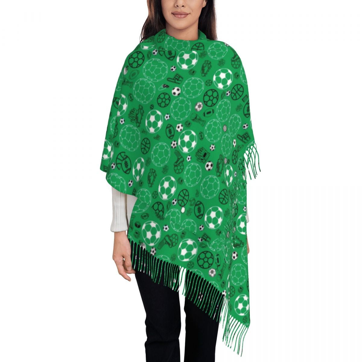 Custom Stylish Football Soccer Tassel Scarf Women Winter Fall Warm ...