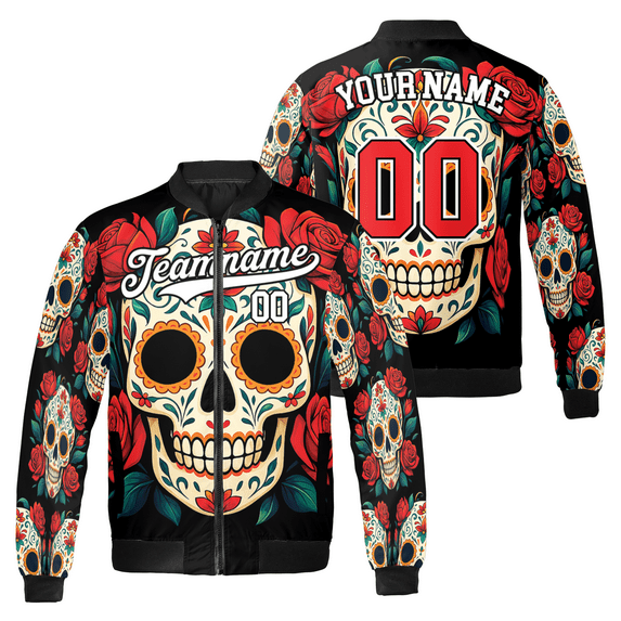 Custom Sugar Skull Design Bomber Jacket - Personalized Floral Skull ...