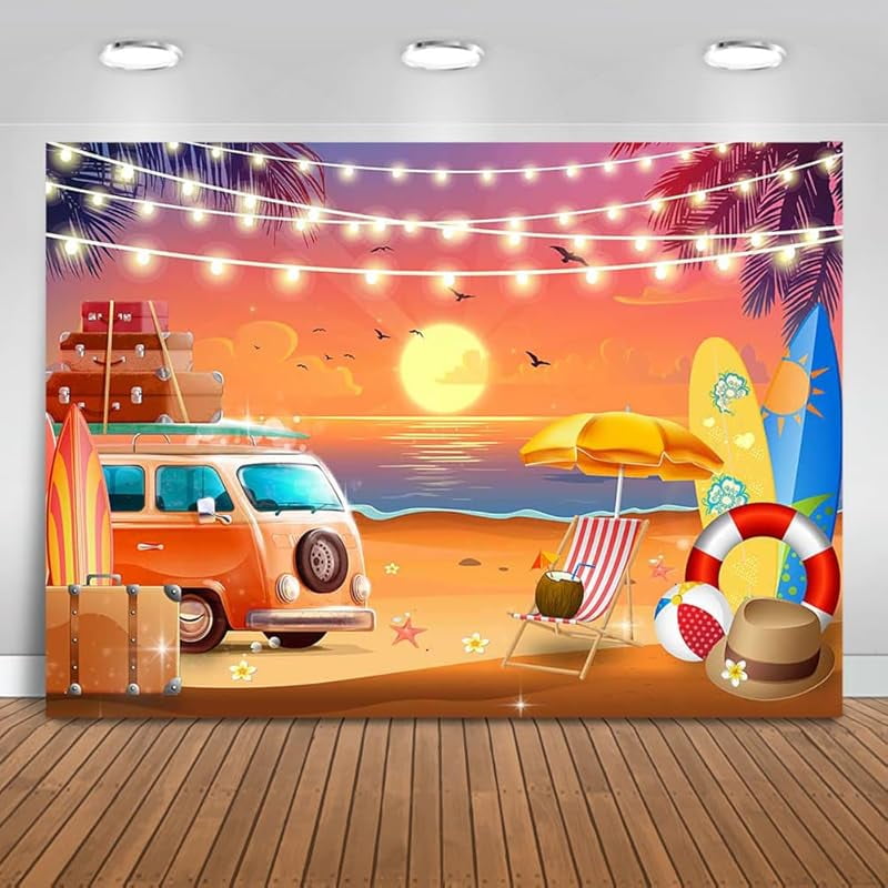 Custom Summer Sunset Beach Backdrop Tropical Palm Trees Luau Hawaiian ...