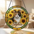 Custom Sunflower Cat Stained Glass Suncatcher Personalized Name Sign ...