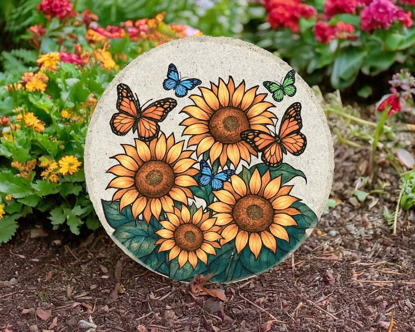 Custom Sunflower Flat Garden Stone – Monarch Butterfly Memorial Slate ...