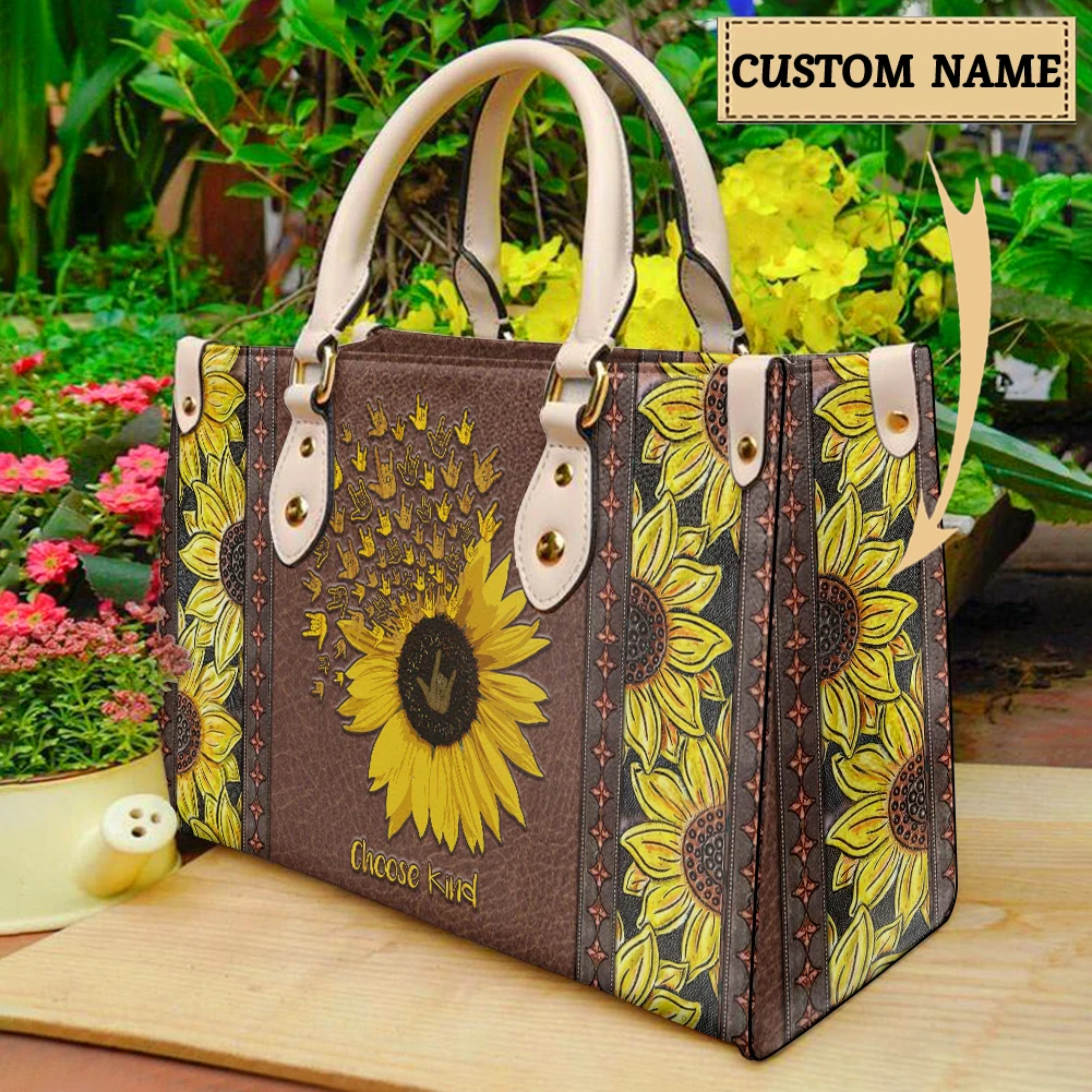 Custom Sunflower Peace Sign Ladies Autism Awareness Female Tote Bags ...