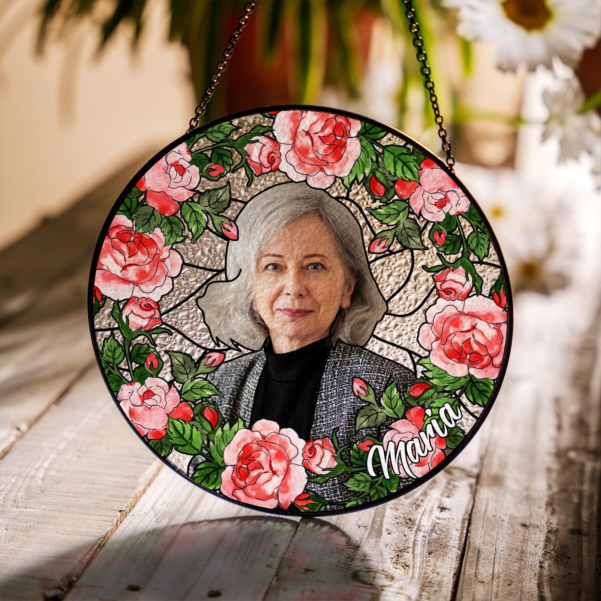 Custom Sunflower Portrait Stained Glass Suncatcher, Personalized ...