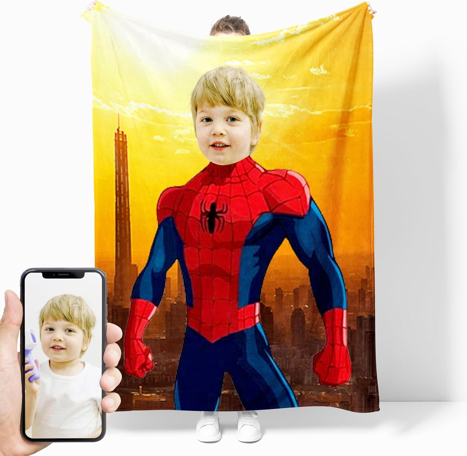 Custom Superhero Blanket with Kids Face Personalized Super Hero Blanket ...